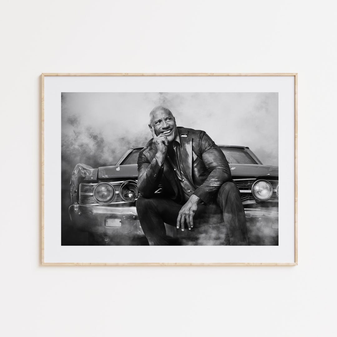 Dwayne Johnson Poster, Fan Poster, Black and White Wall Art, Vintage ...