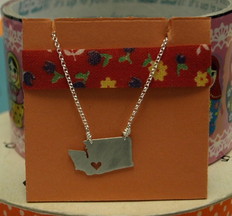 Silver Washington State Necklace on 16 or 18 Inch Sterling Chain Custom ...