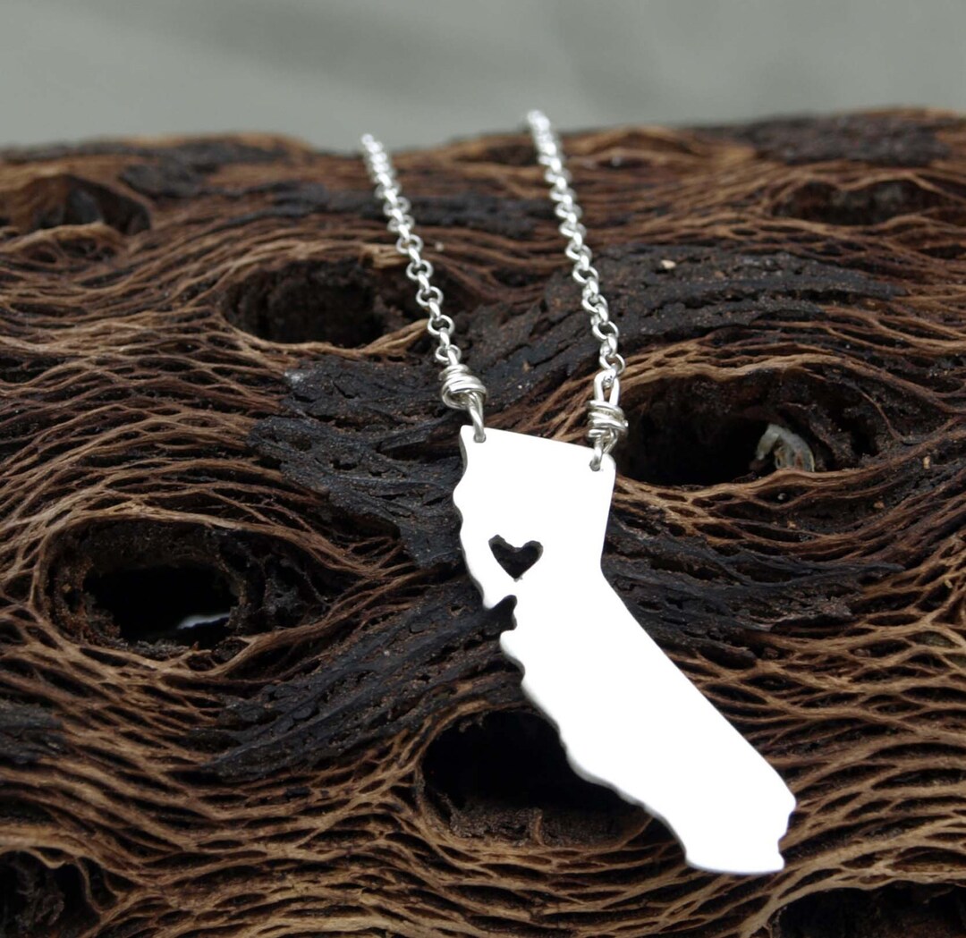 California Sterling Silver CA State Necklace- on 16 or 18 Inch Sterling ...