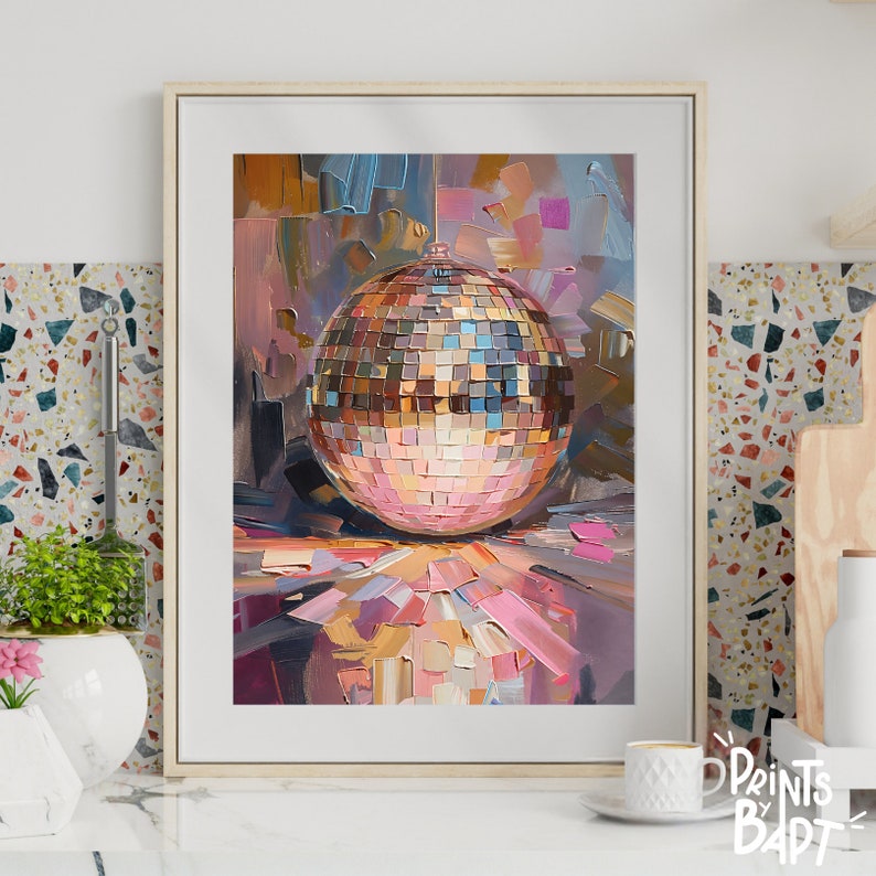 Mirrorball Poster, Hot Pink Wall Art, Printable Disco Ball Decor, Retro ...