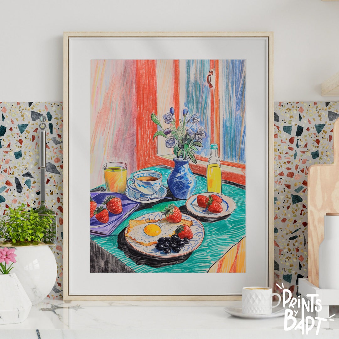 Breakfast Drawing Illustration, Kitchen Decor, Sunday Brunch, Fruit ...
