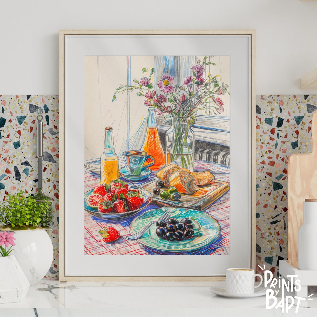 Cozy Sunday Brunch Art Print, Kitchen Decor, Colorful Breakfast ...