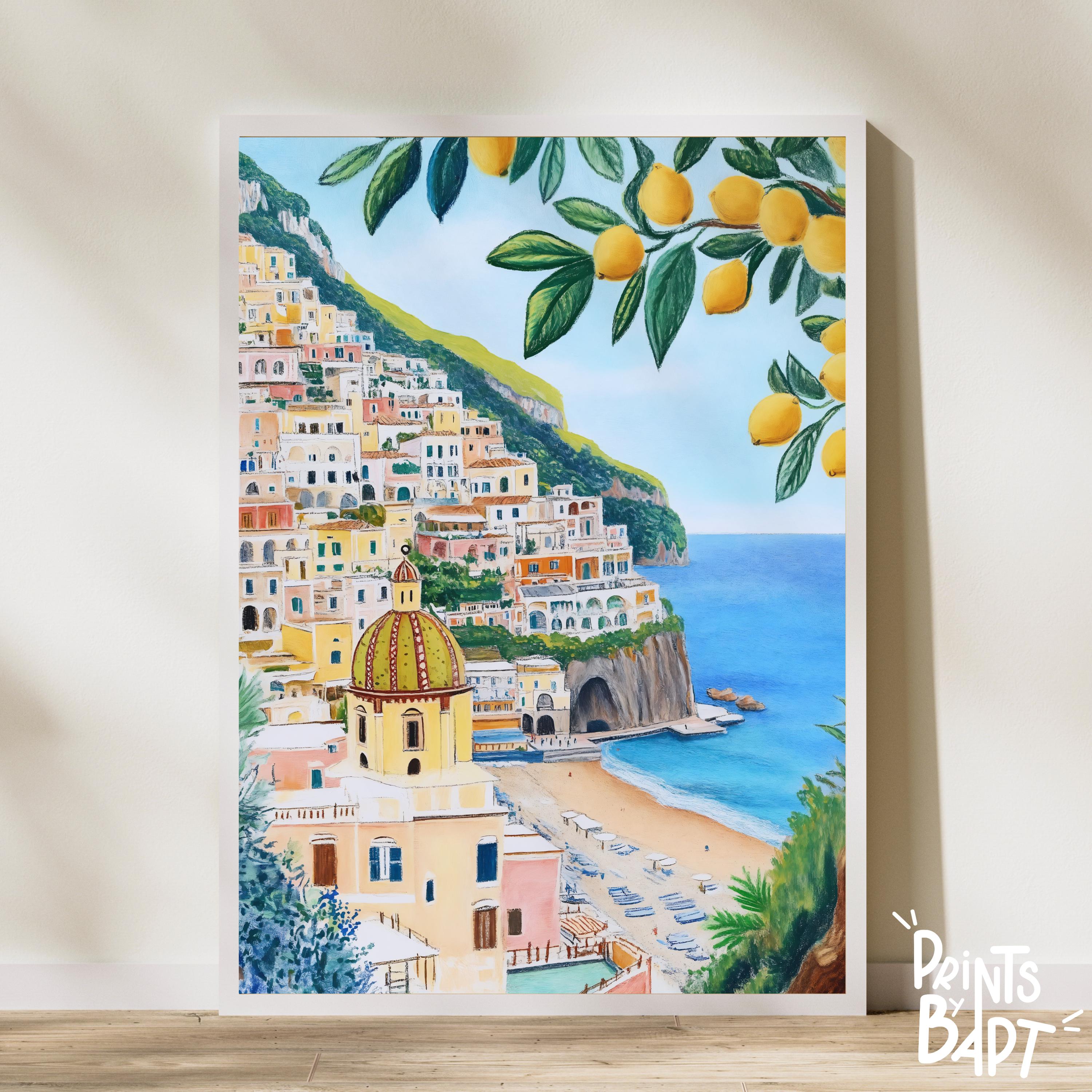 Positano, Amalfi Coast Art Print, Italy Travel Poster, Italian Riviera ...