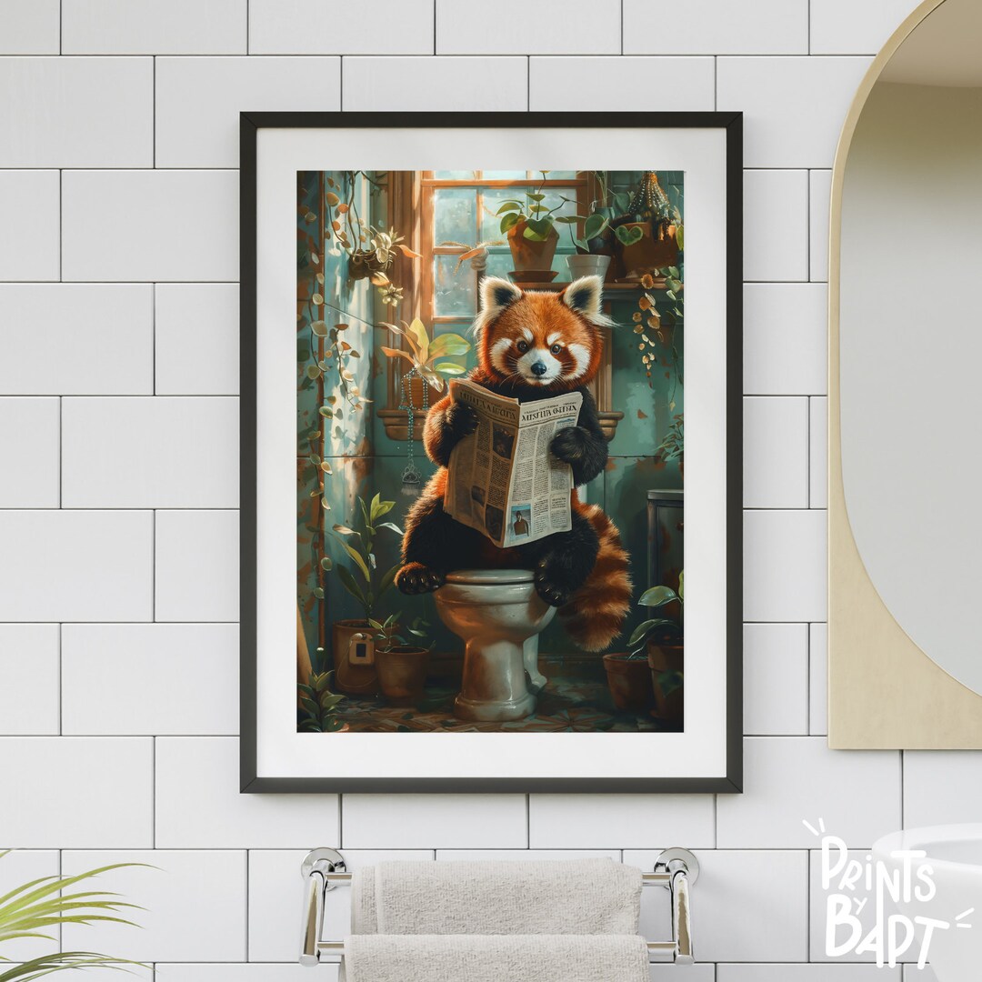 Red Panda Bathroom Poster, Funny Bathroom Decor, Animal in Toilet Wall ...