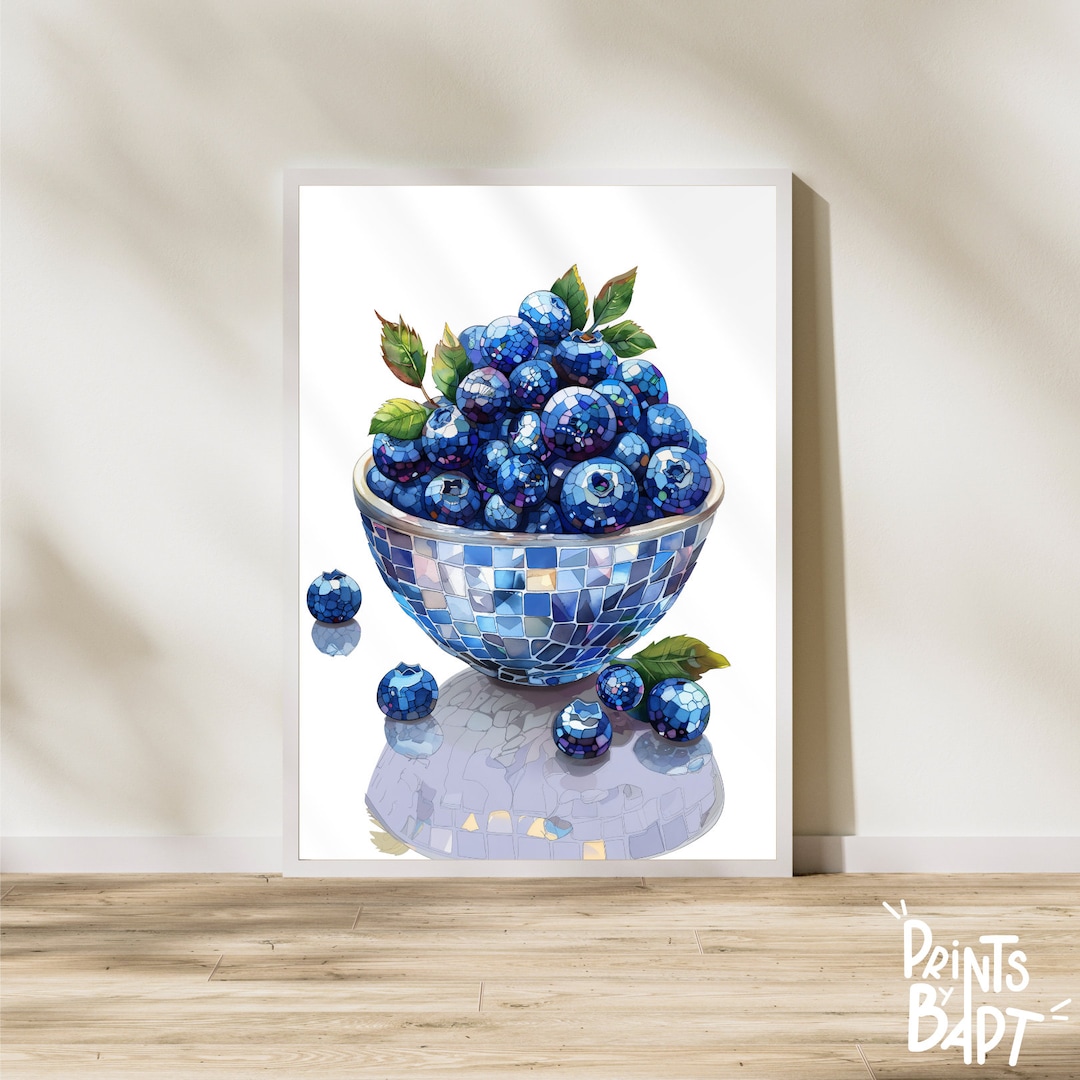 Disco Blueberries Art Print, Trendy Decor, Vintage Fruit Painting, Glam ...
