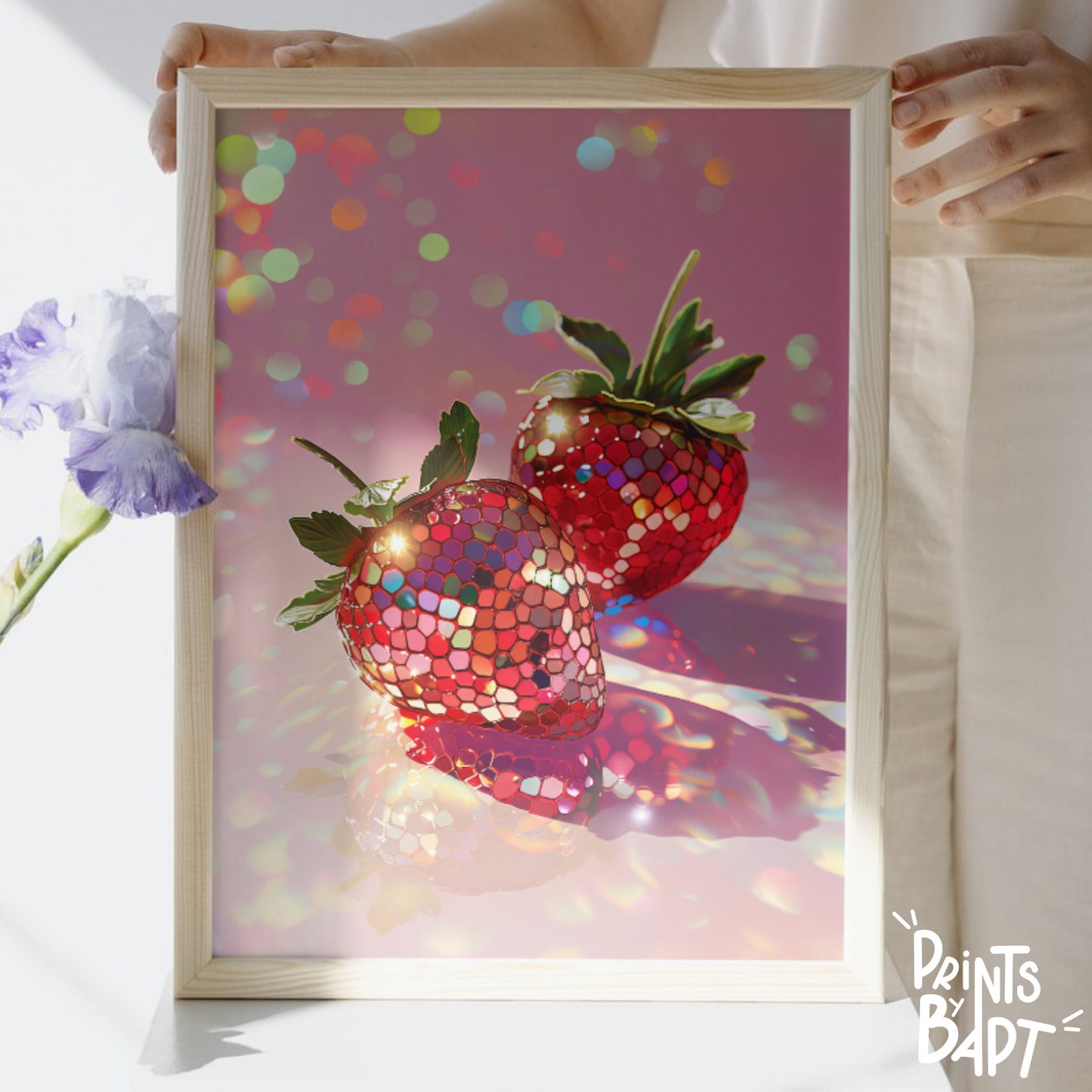 Disco Strawberries Art Print, Fruit Disco Ball Poster,glam Disco Ball ...