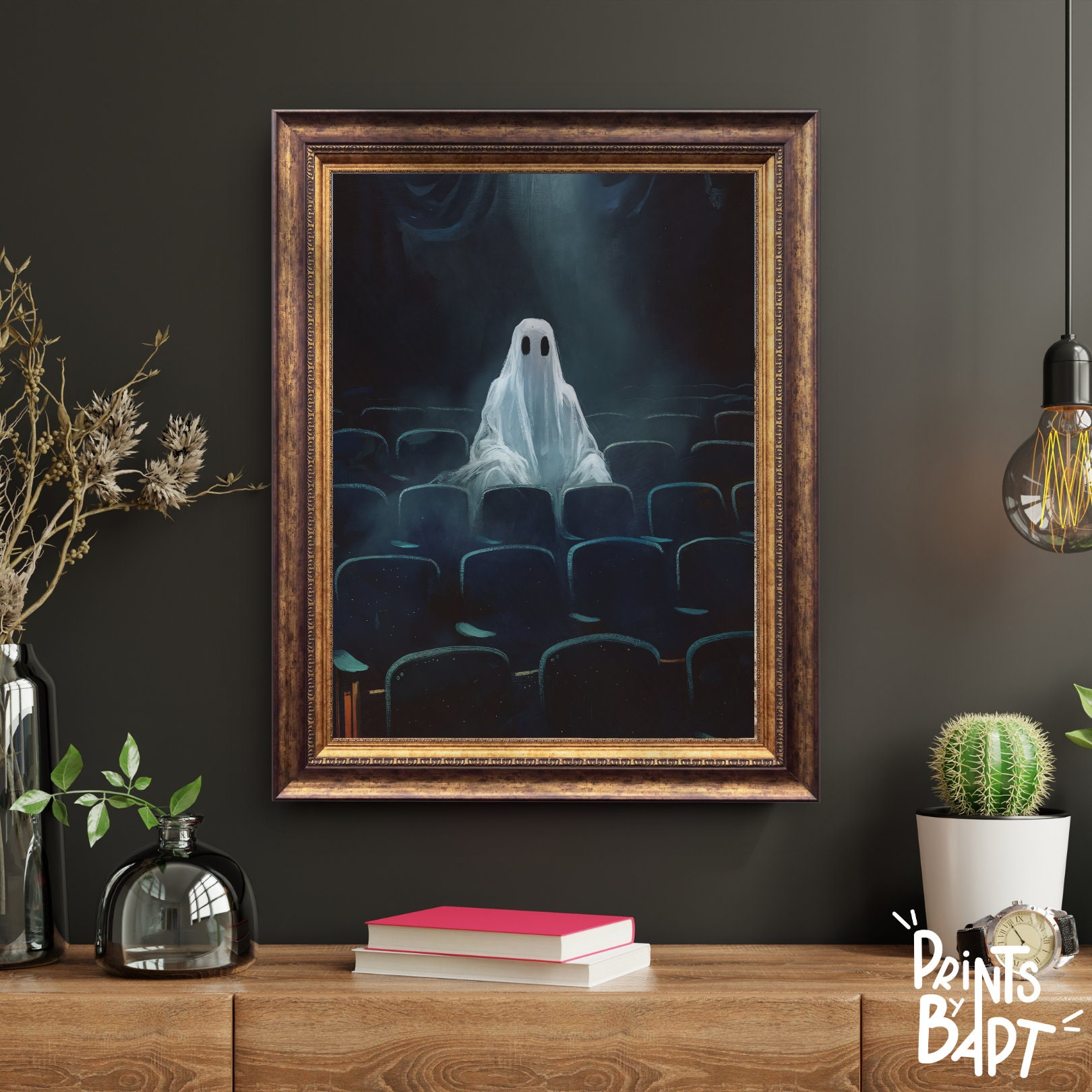 Ghost at the Theater Art Print, Spooky Movie Theater Decor, Halloween ...