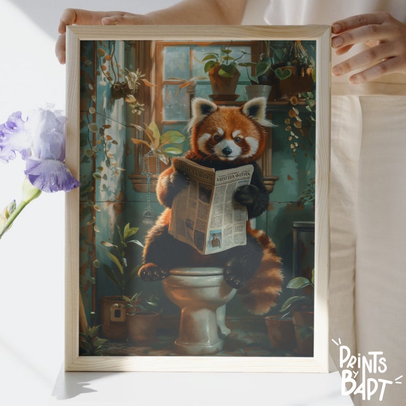Red Panda Bathroom Poster, Funny Bathroom Decor, Animal in Toilet Wall ...