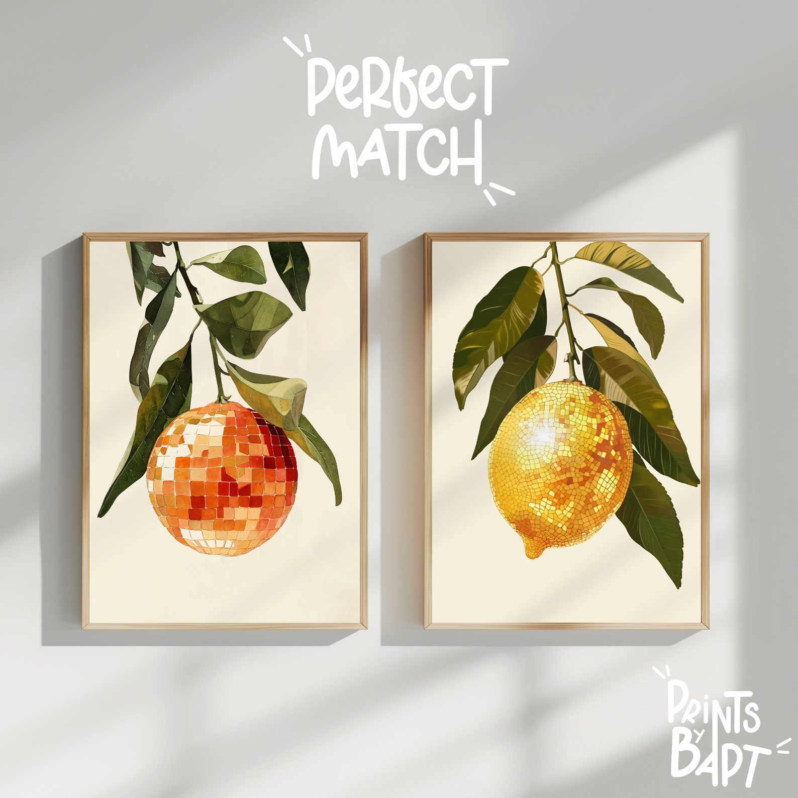 Disco Lemon Art Print, Retro Wall Art Poster, Glam Disco Ball Lemon ...