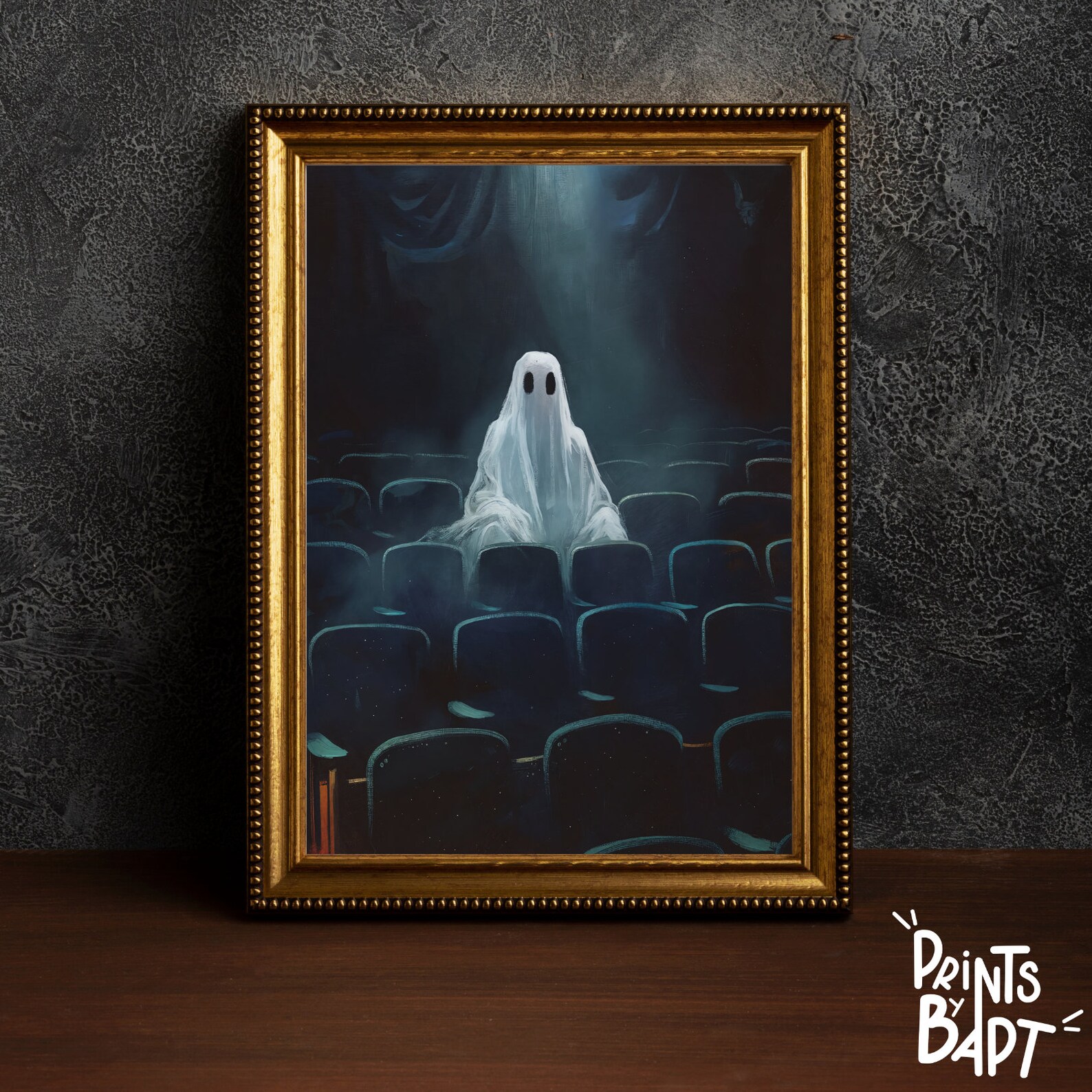 Ghost at the Theater Art Print, Spooky Movie Theater Decor, Halloween ...