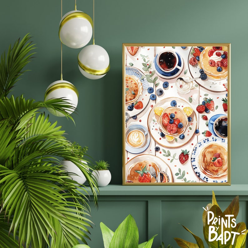 Watercolor French Brunch Art Print, Kitchen Artwork, Minimalist Wall ...