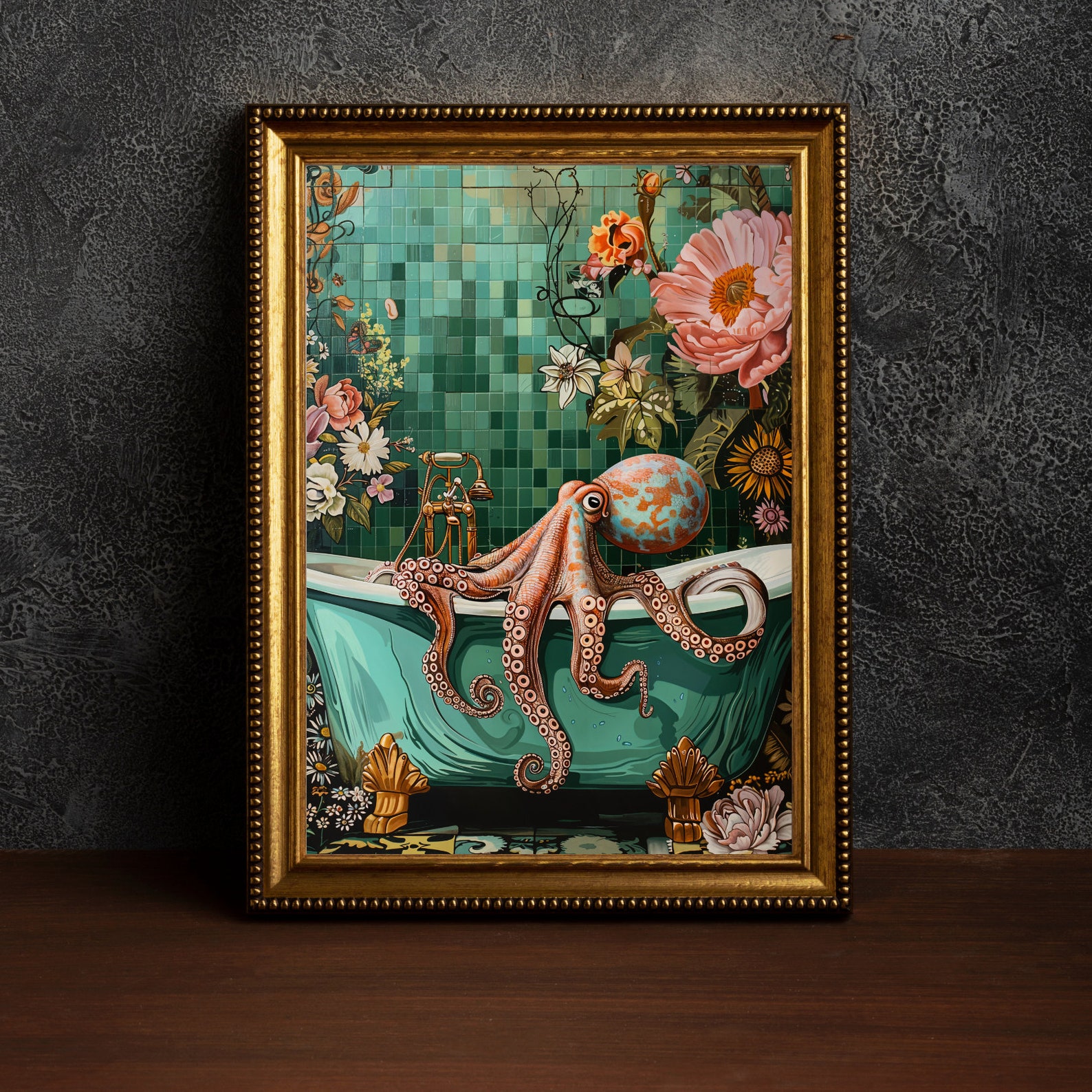 Octopus in a Bathtub Art Print, Maximalist Bathroom Decor, Eclectic ...