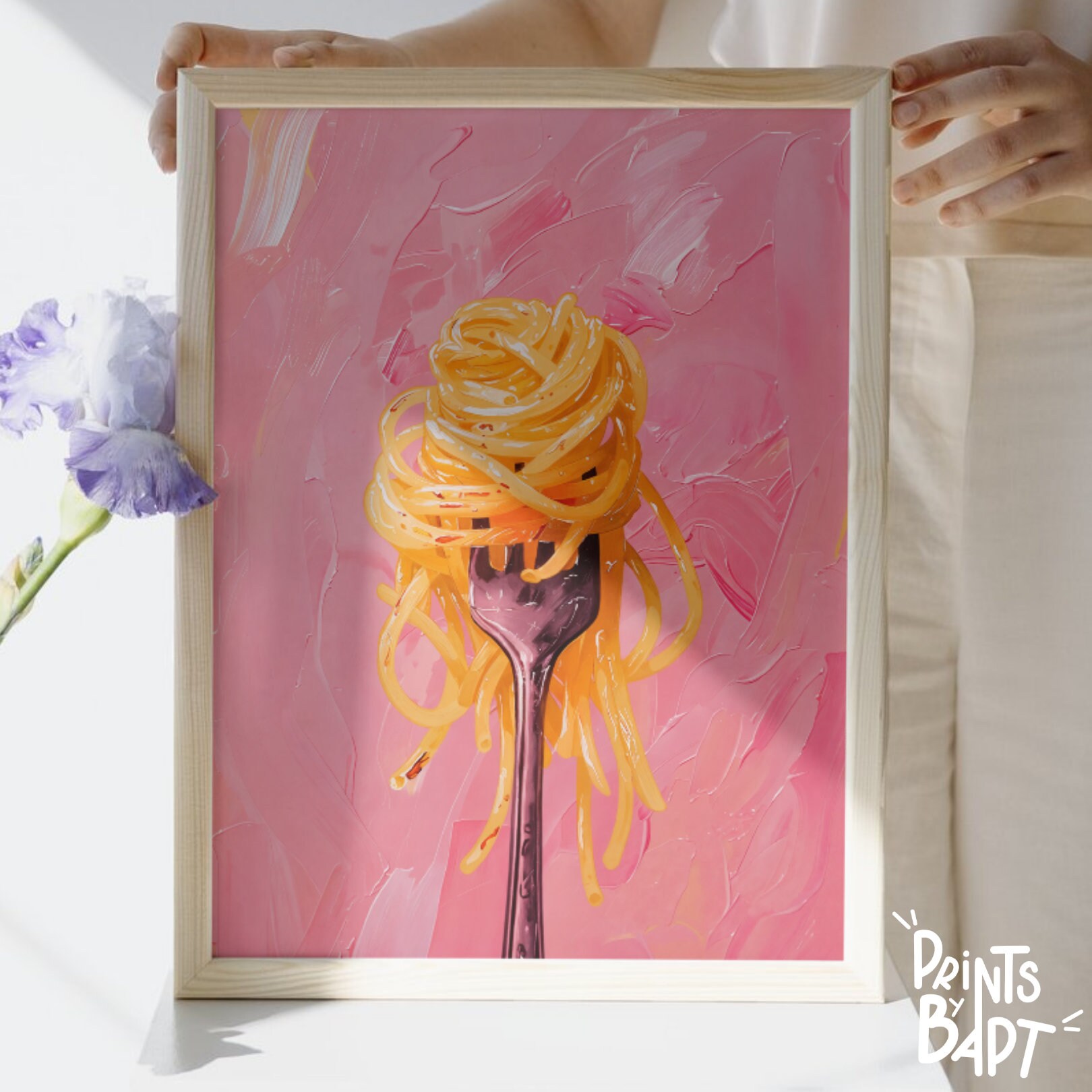 Spaghetti Print - Pasta Wall Art, Food Art Decor, Pink Kitchen Poster ...