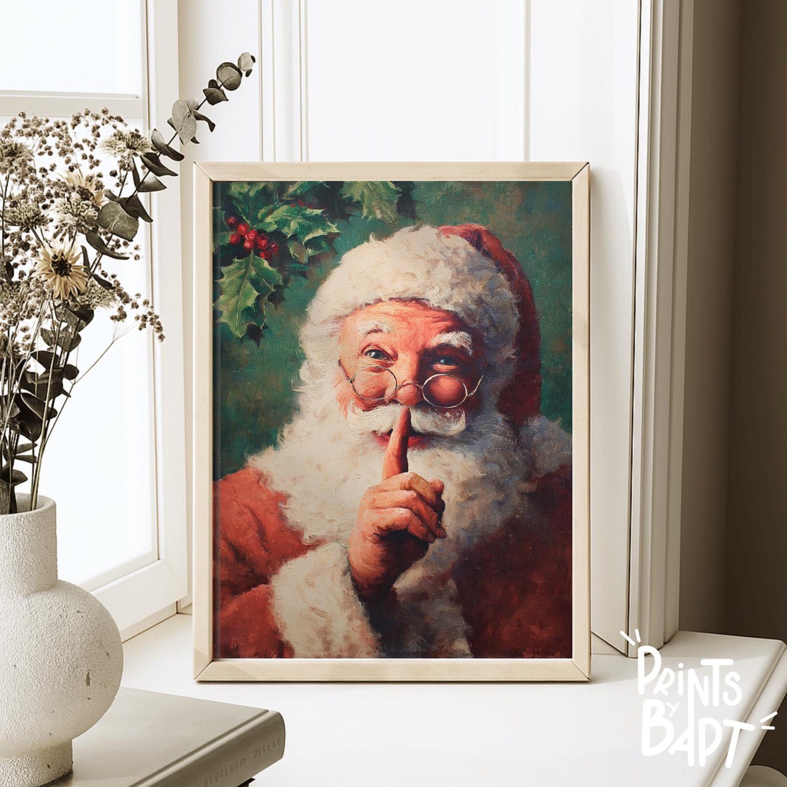Vintage Santa Christmas Wall Art Santa Shushing Finger to Lips Retro ...