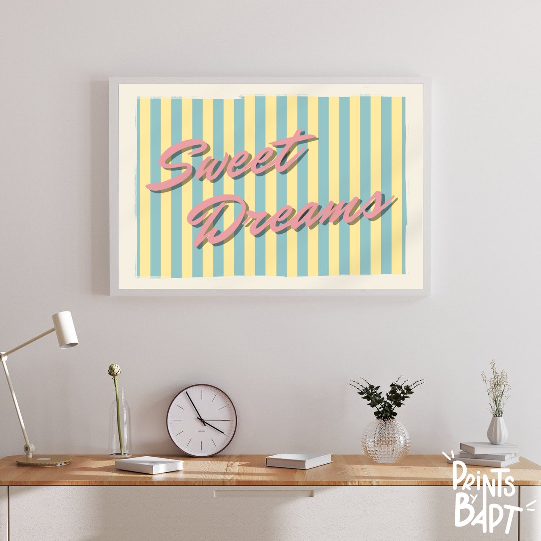 Sweet Dreams Poster, Trendy Retro Wall Art, Pastel Pink and Yellow ...