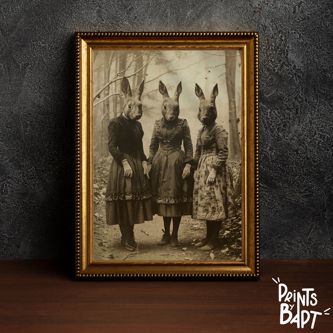 Rabbit Cult of the Forest Vintage Print, Quirky Animal Portrait, Gothic ...
