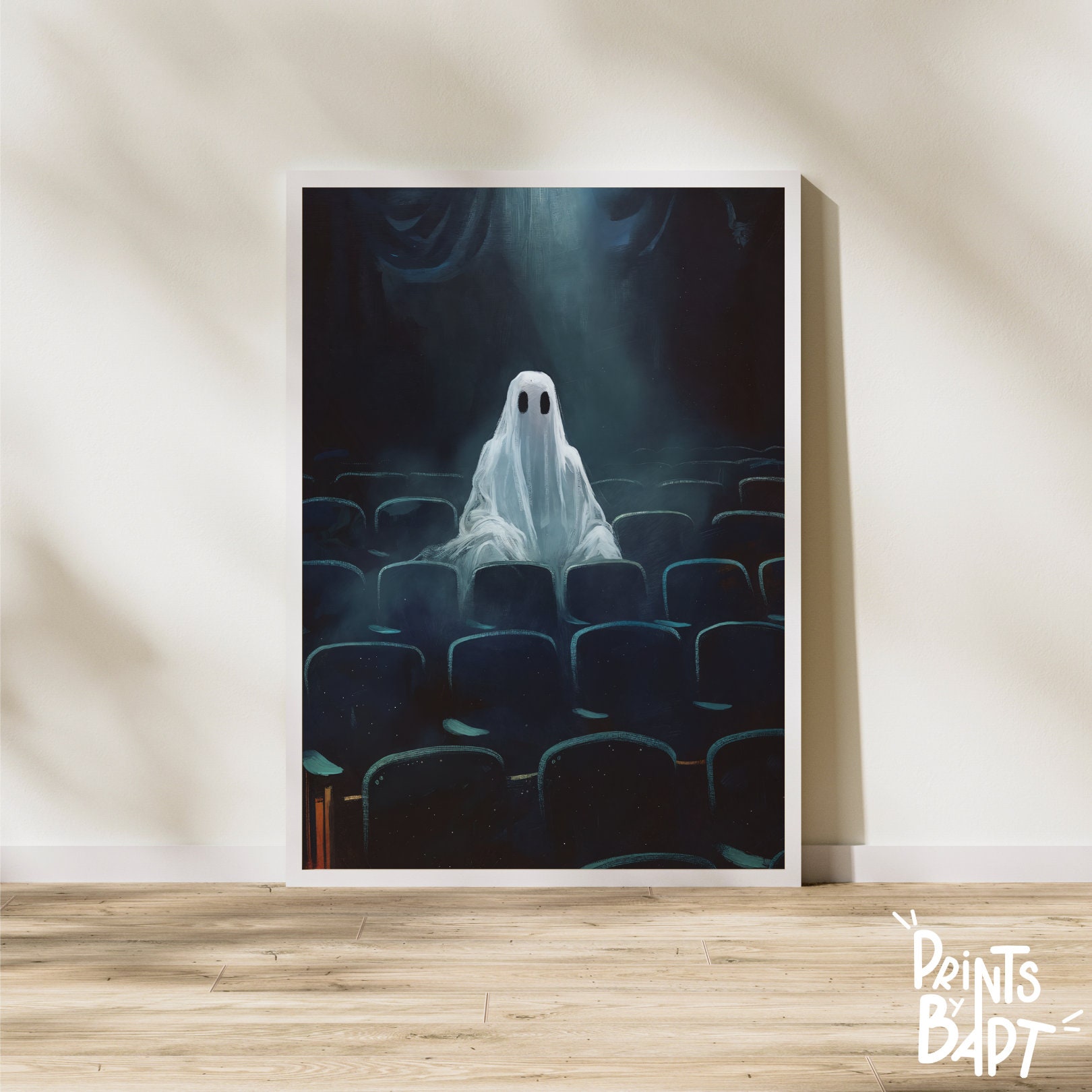 Ghost at the Theater Art Print, Spooky Movie Theater Decor, Halloween ...