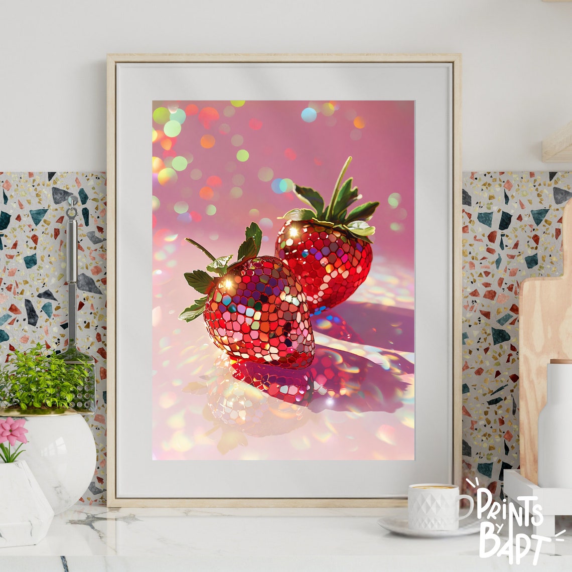 Disco Strawberries Art Print, Fruit Disco Ball Poster,glam Disco Ball ...