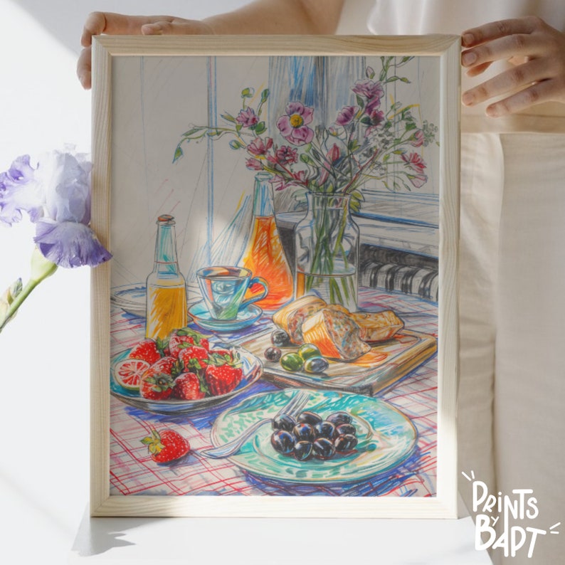 Cozy Sunday Brunch Art Print, Kitchen Decor, Colorful Breakfast ...