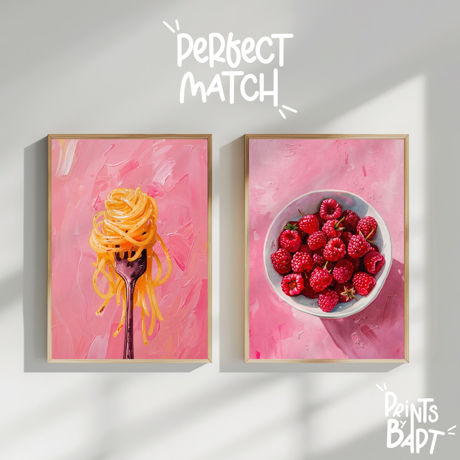 Spaghetti Print - Pasta Wall Art, Food Art Decor, Pink Kitchen Poster ...