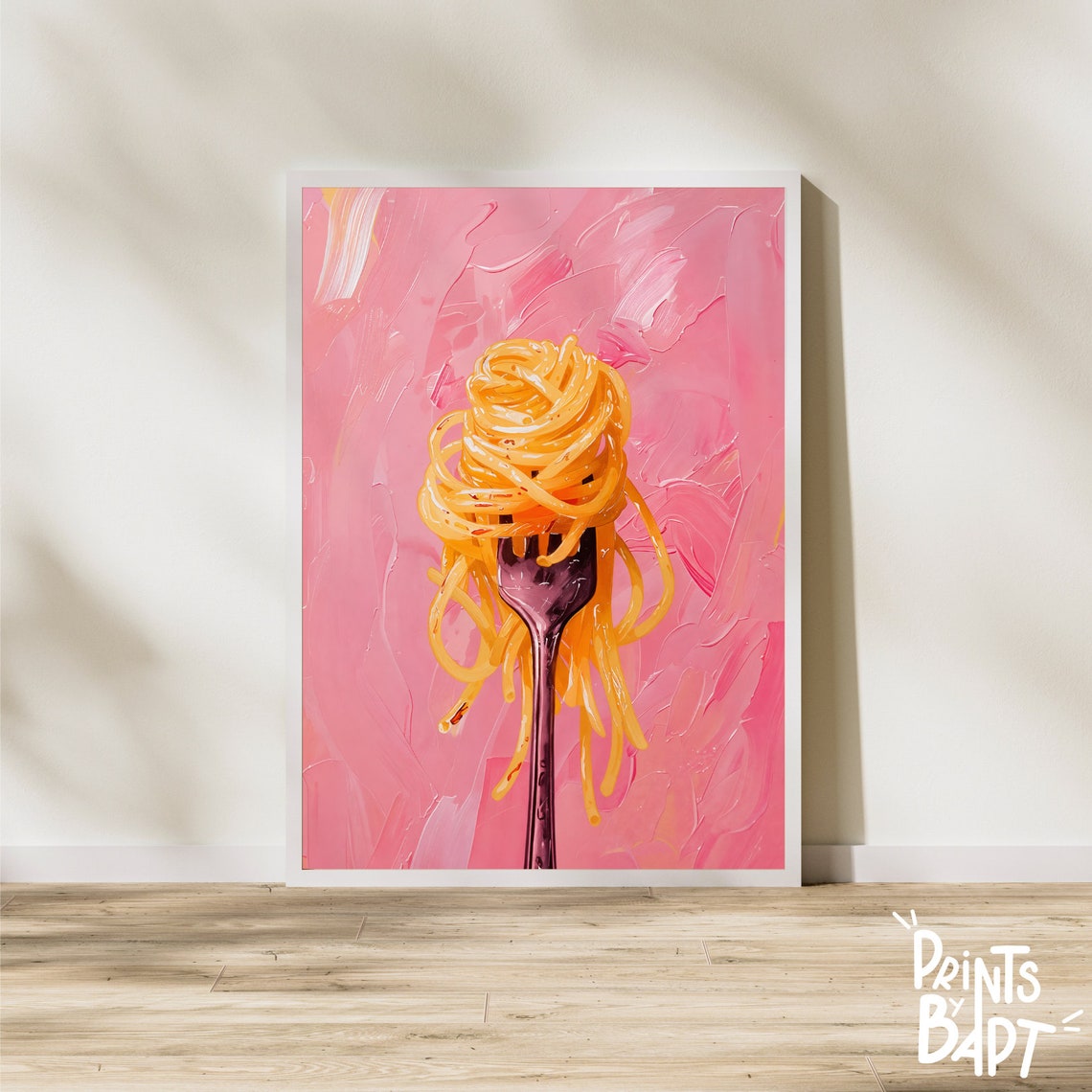 Spaghetti Print - Pasta Wall Art, Food Art Decor, Pink Kitchen Poster ...