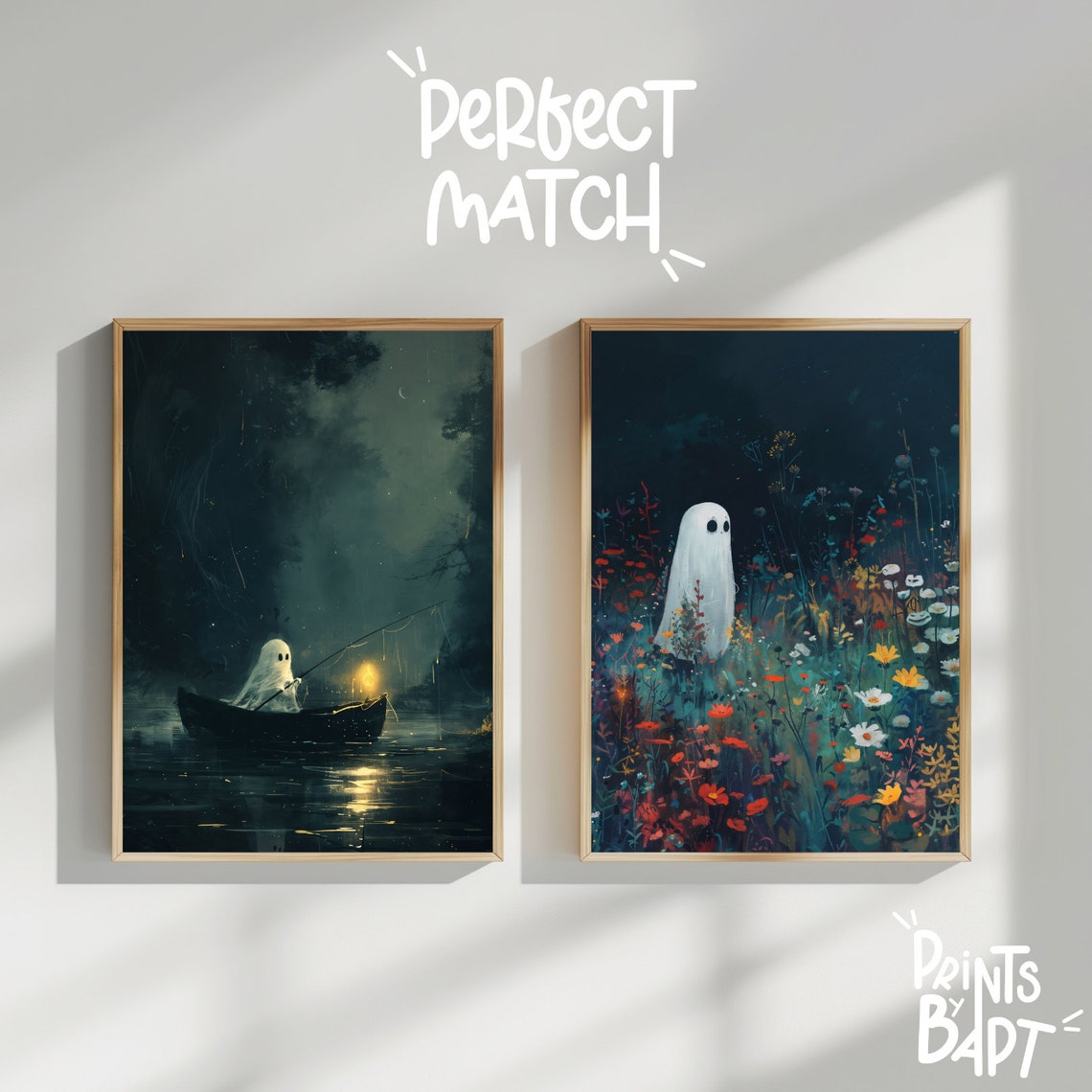Ghost Fishing in Moonlit Lake Art Print, Spooky Halloween Wall Art ...
