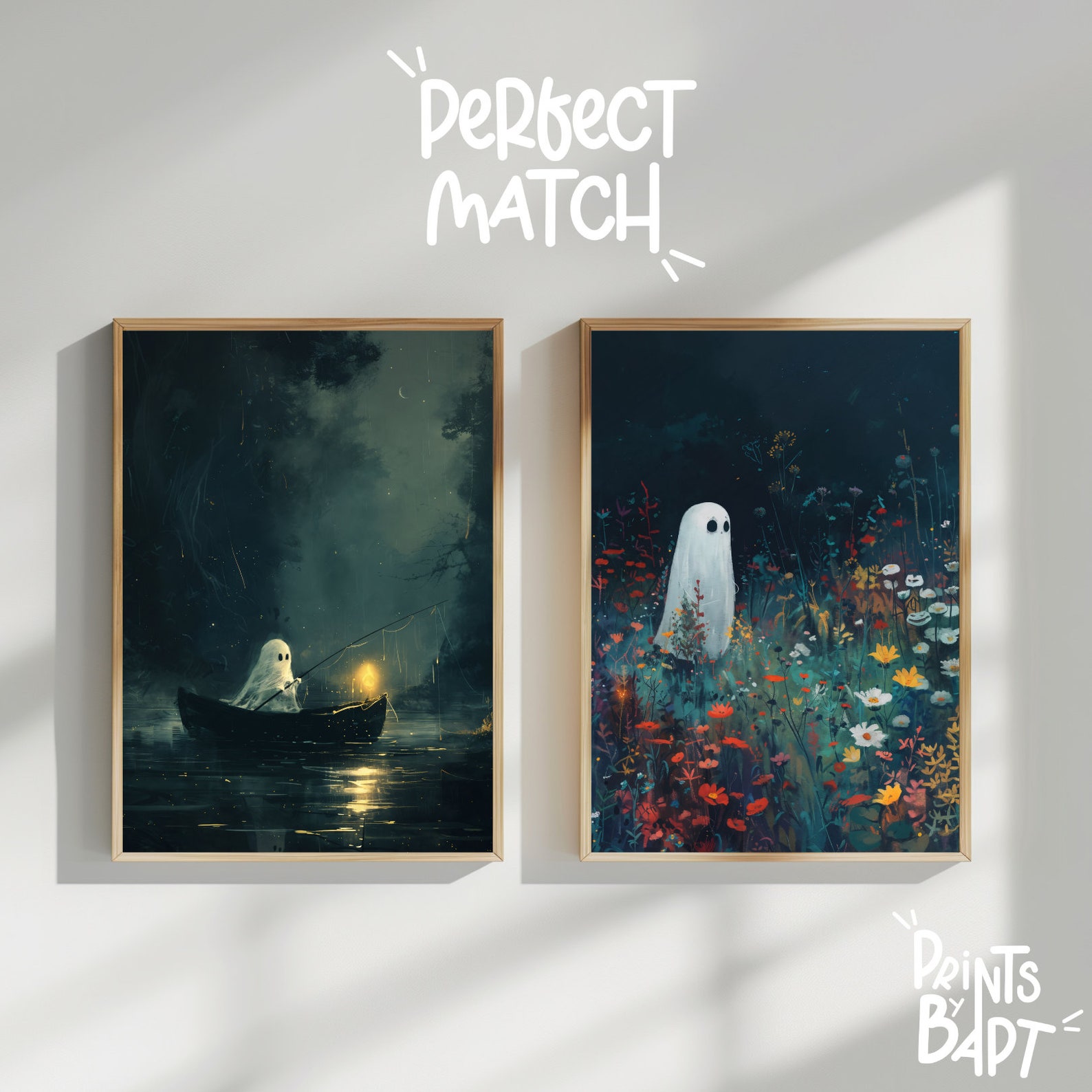 Ghost Fishing in Moonlit Lake Art Print, Spooky Halloween Wall Art ...