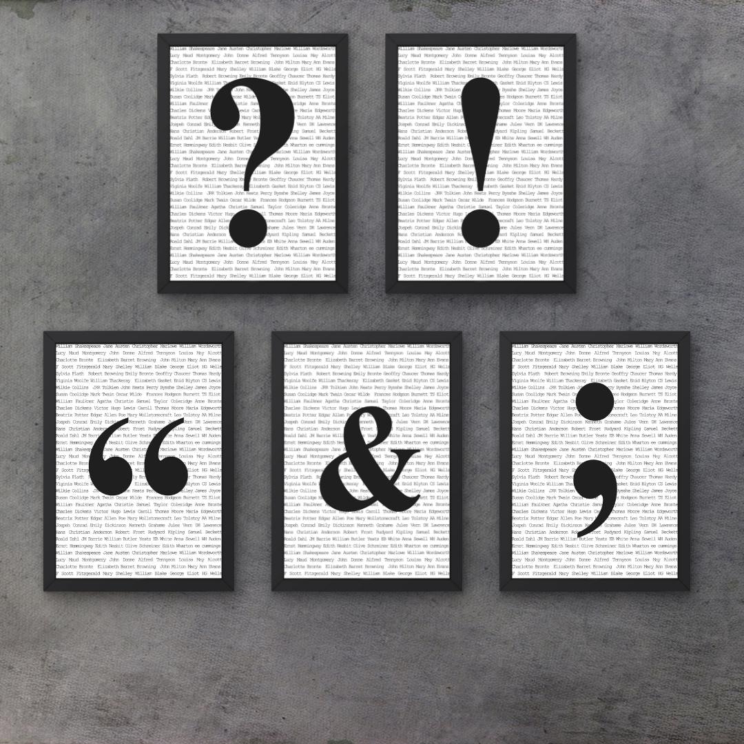 Typography Wall Art Black Punctuation Prints With Writers, Authors ...