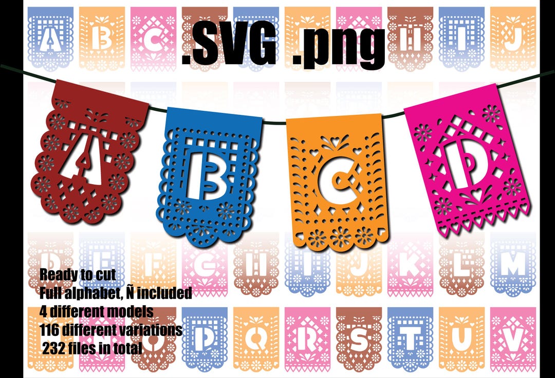 Papel Picado Alphabet Bundle, Fiesta Decor SVG Files, Cricut Birthday ...