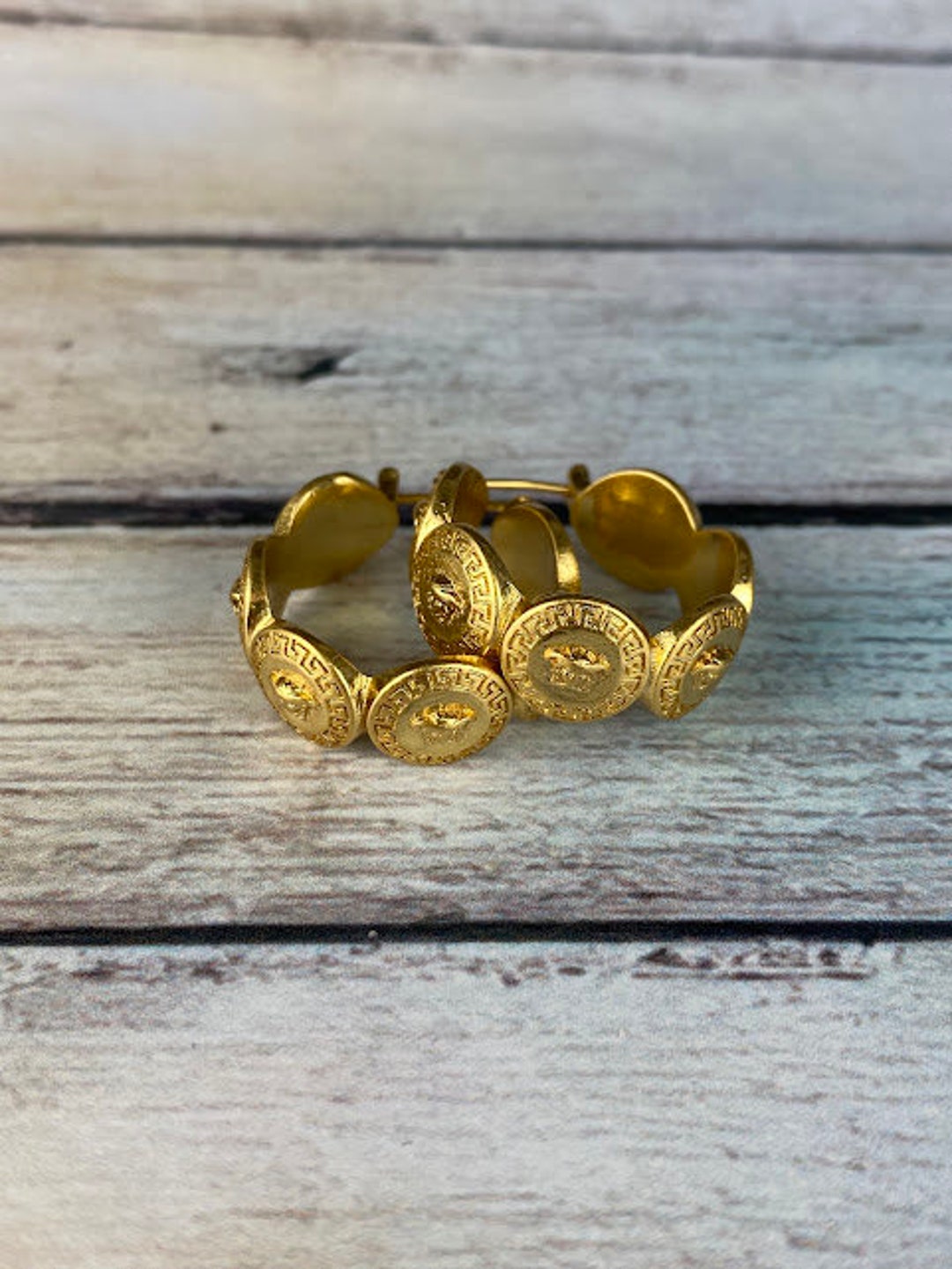 Vintage Versace Gold Finished Crown Shaped Stunning Hoop Earrings - Etsy