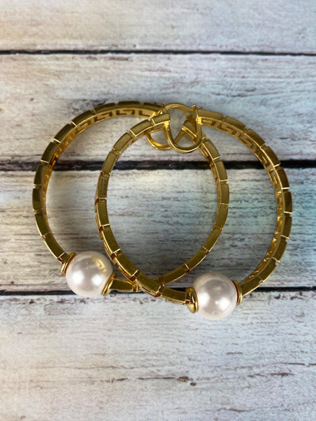 Vintage Versace Gold Finished Round Shaped Stunning Milky Stone Dangle ...