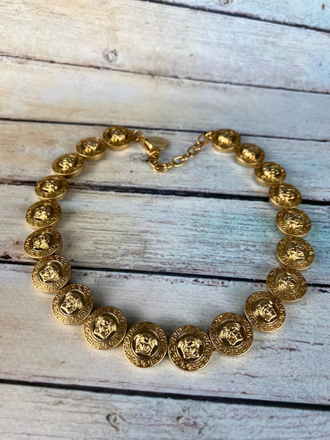 Versace Gold Finished Medusa Head Coins Shaped Trendy Choker Necklace ...