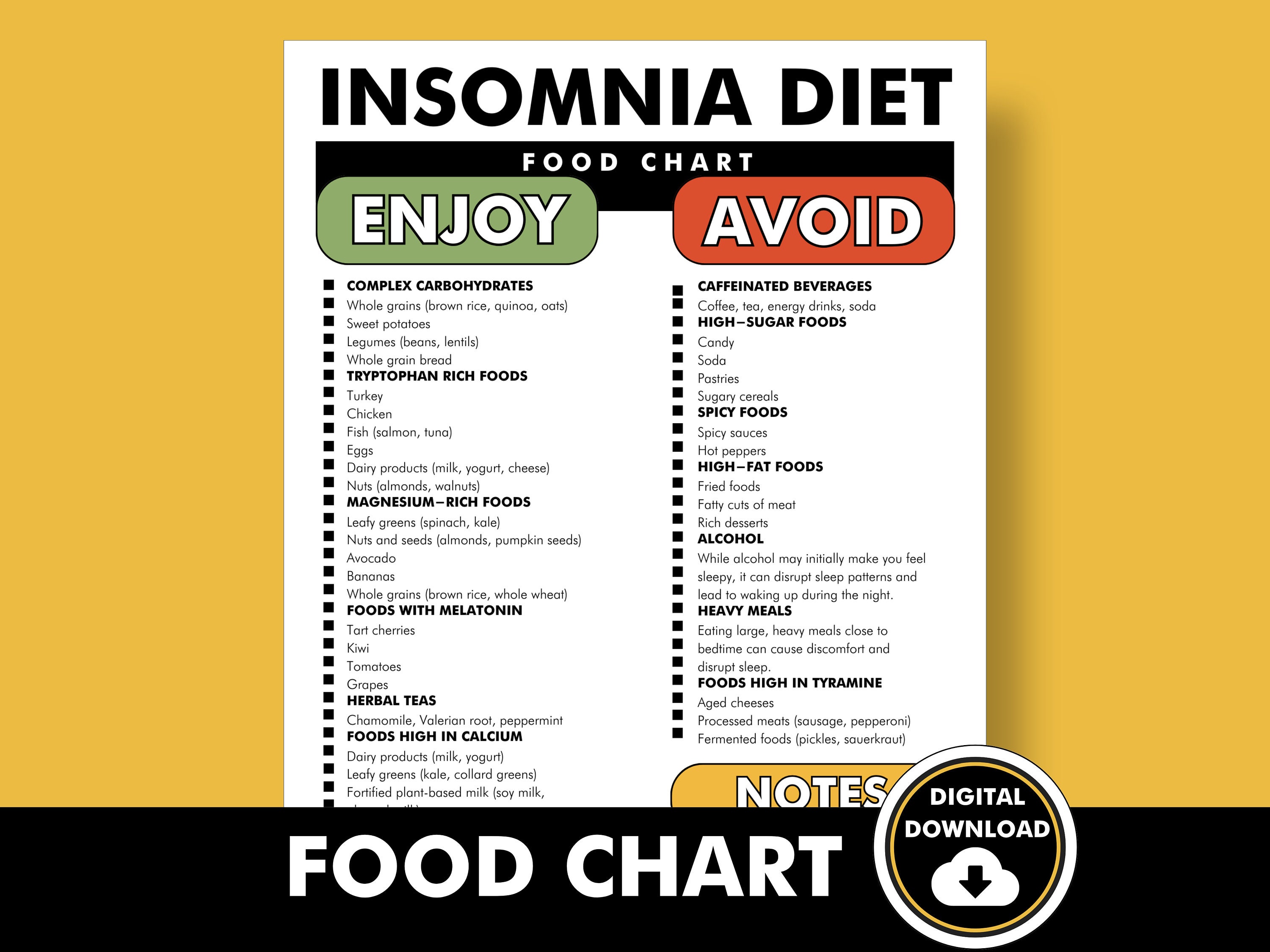 Insomnia Diet Chart, Insomnia Food List - Printable PDF to Help You ...