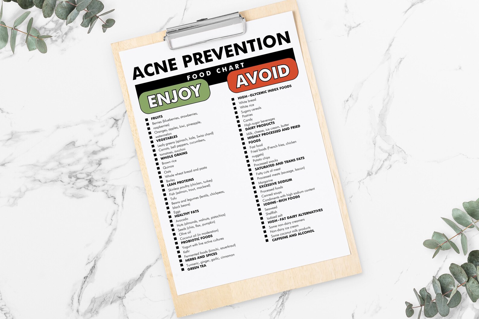 Acne Diet Food List, PDF, Acne Diet Chart - Download and Print This ...