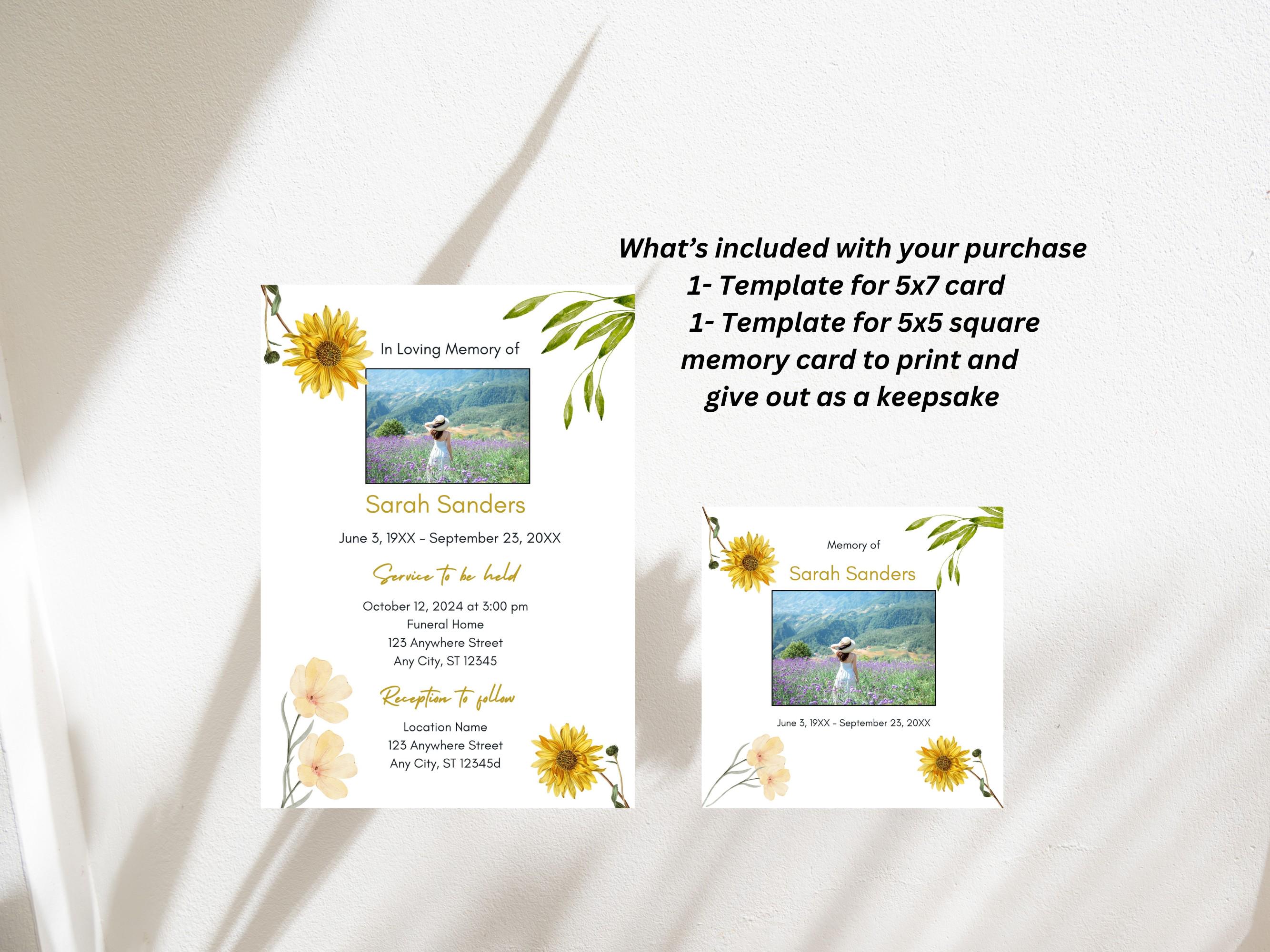 DAISY FLOWER FUNERAL Card | Memorial Service Invite | Editable ...