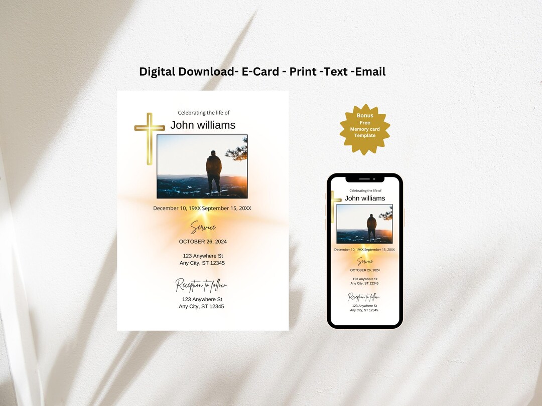 CROSS PERSONALIZED FUNERAL Card | Memorial Service Invite | Editable ...
