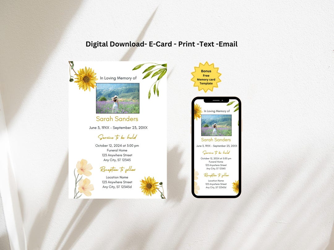 DAISY FLOWER FUNERAL Card | Memorial Service Invite | Editable ...