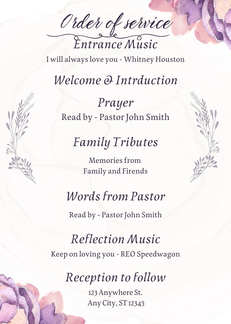 PERSONALIZED FUNERAL CARD, Memorial Service Invite Editable Celebration ...