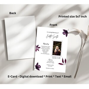 PURPLE PERSONALIZED FUNERAL Card| Memorial Service Invite | Editable ...