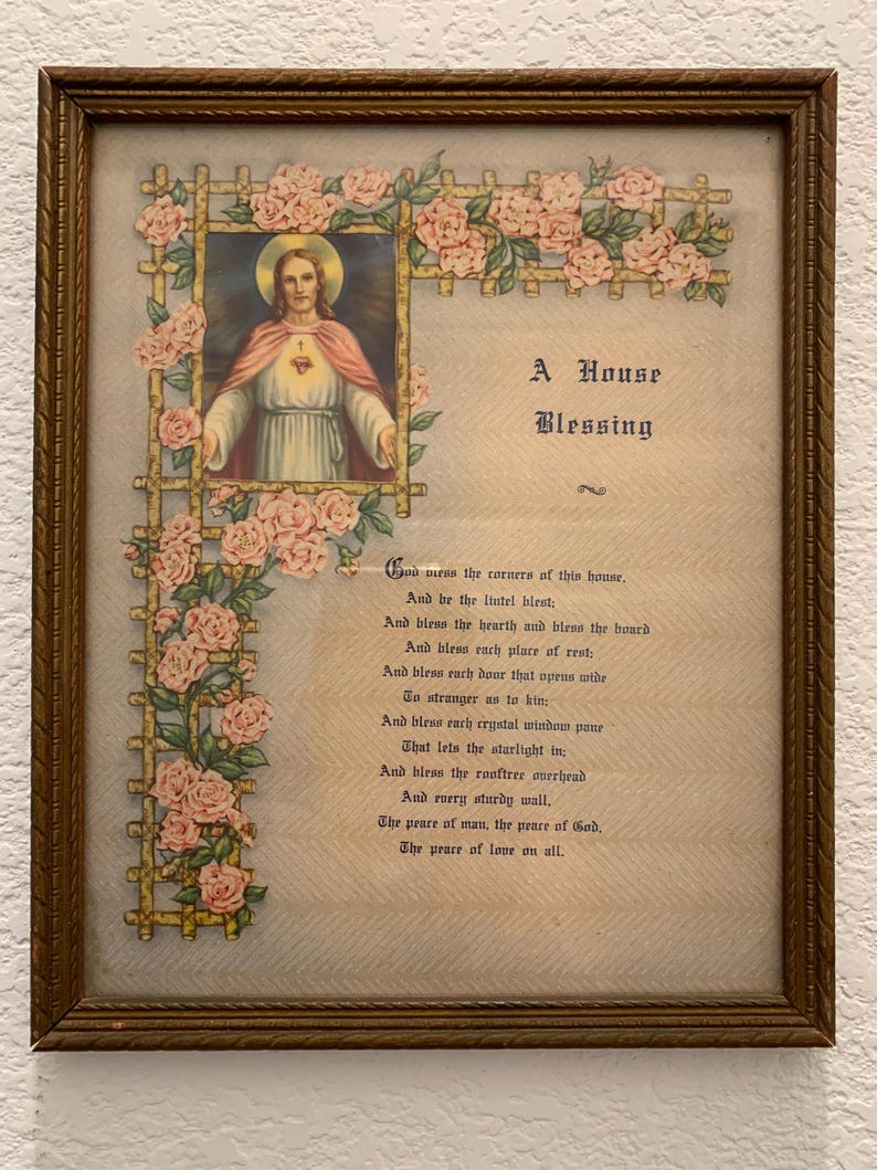 Vintage House Blessing Picture and Frame, Jesus, Religious Art, House ...