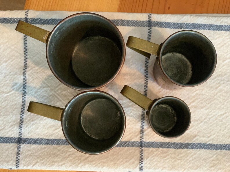 Vintage Copper and Brass Measuring Cups, Old World Kitchen, Patina ...