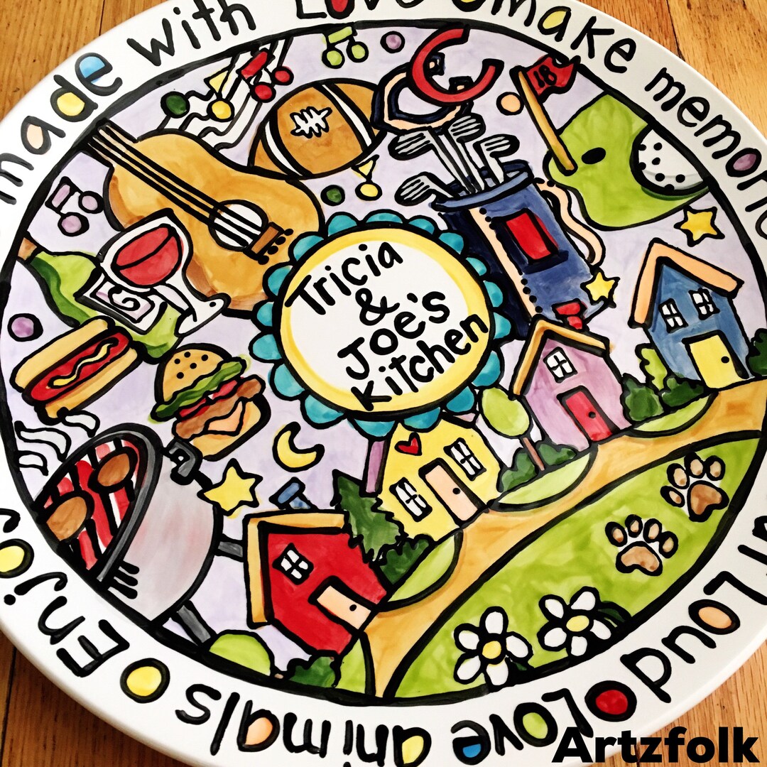 Custom Story Art Ceramic Handmade Family Platter Personalized Family ...