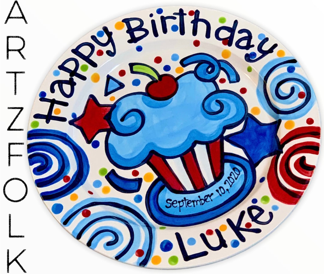 Handmade Birthday Cake Plate Personalized Colorful Happy - Etsy