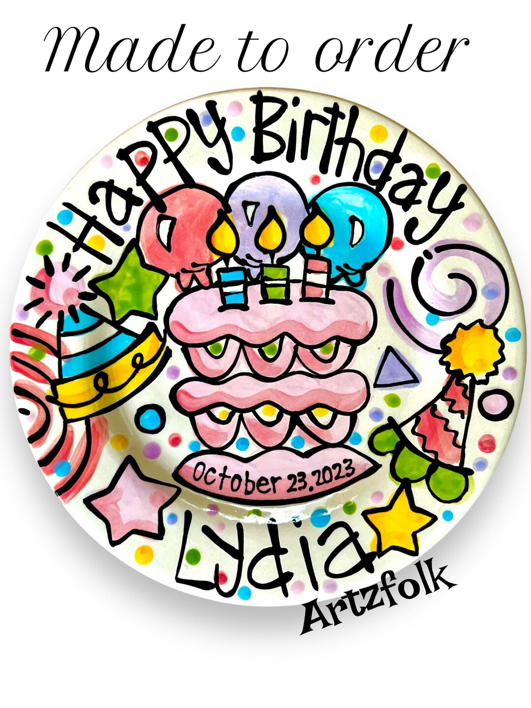 Handmade Party Hat Cupcake Birthday Cake Plate Personalized Ceramic - Etsy