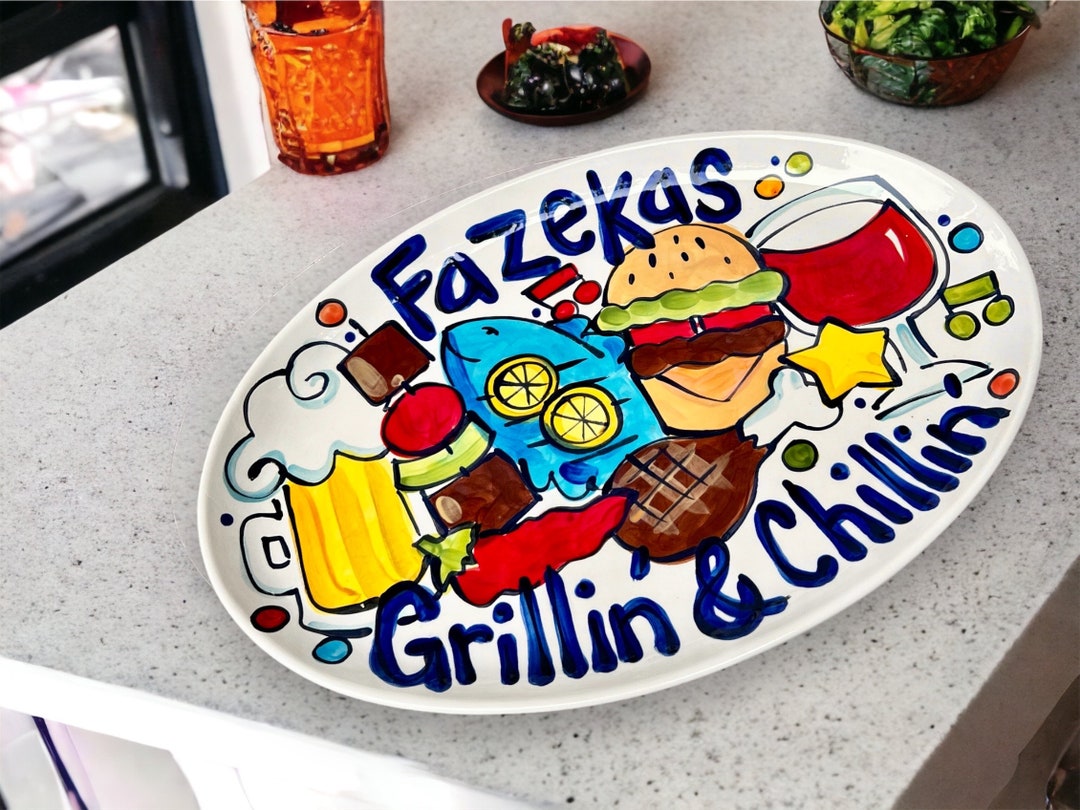 Handmade Custom Art Ceramic Oval Bbq Platter Personalized Gift - Etsy