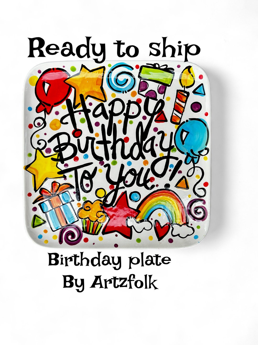 Square Happy Birthday Ceramic Plate by Artzfolk Fast Ship 10 - Etsy