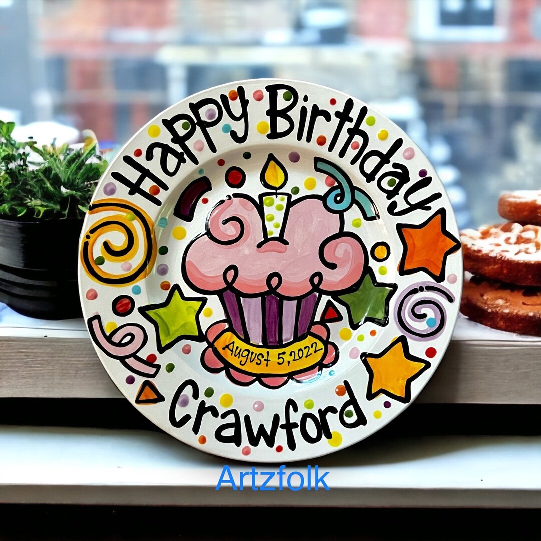Personalized Birthday Cake Plate: Fun Ceramic Party Gift - Etsy