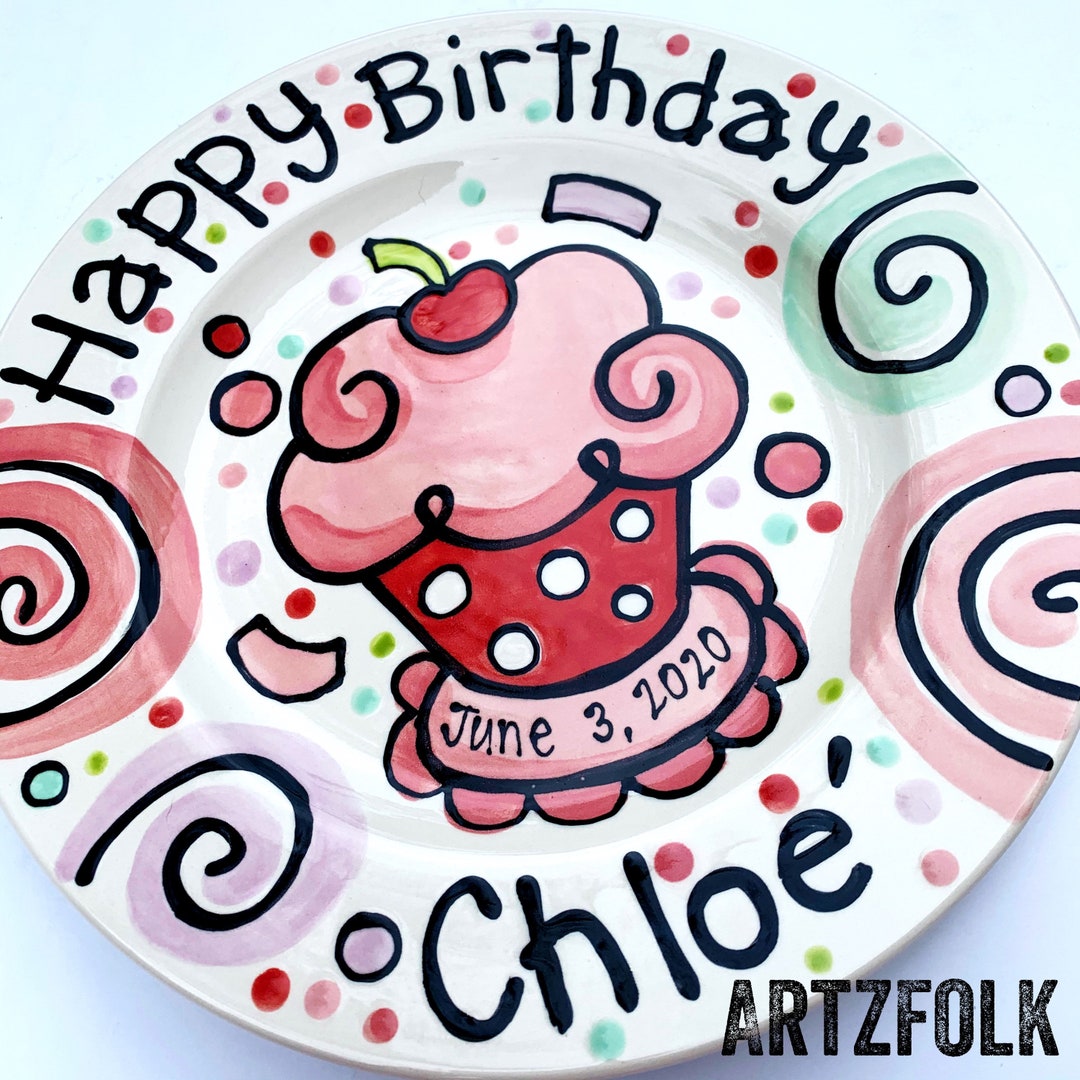 Happy Birthday 10" or 7" Polka Dot Pink Cupcake Personalized Plate ...