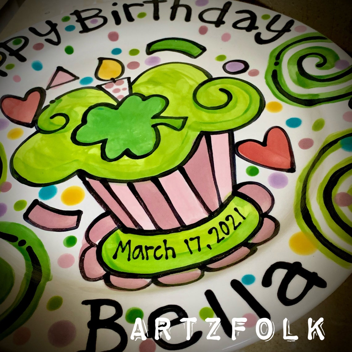 Personalized Birthday Plate Irish Confetti Party, Swirls, Flower ...