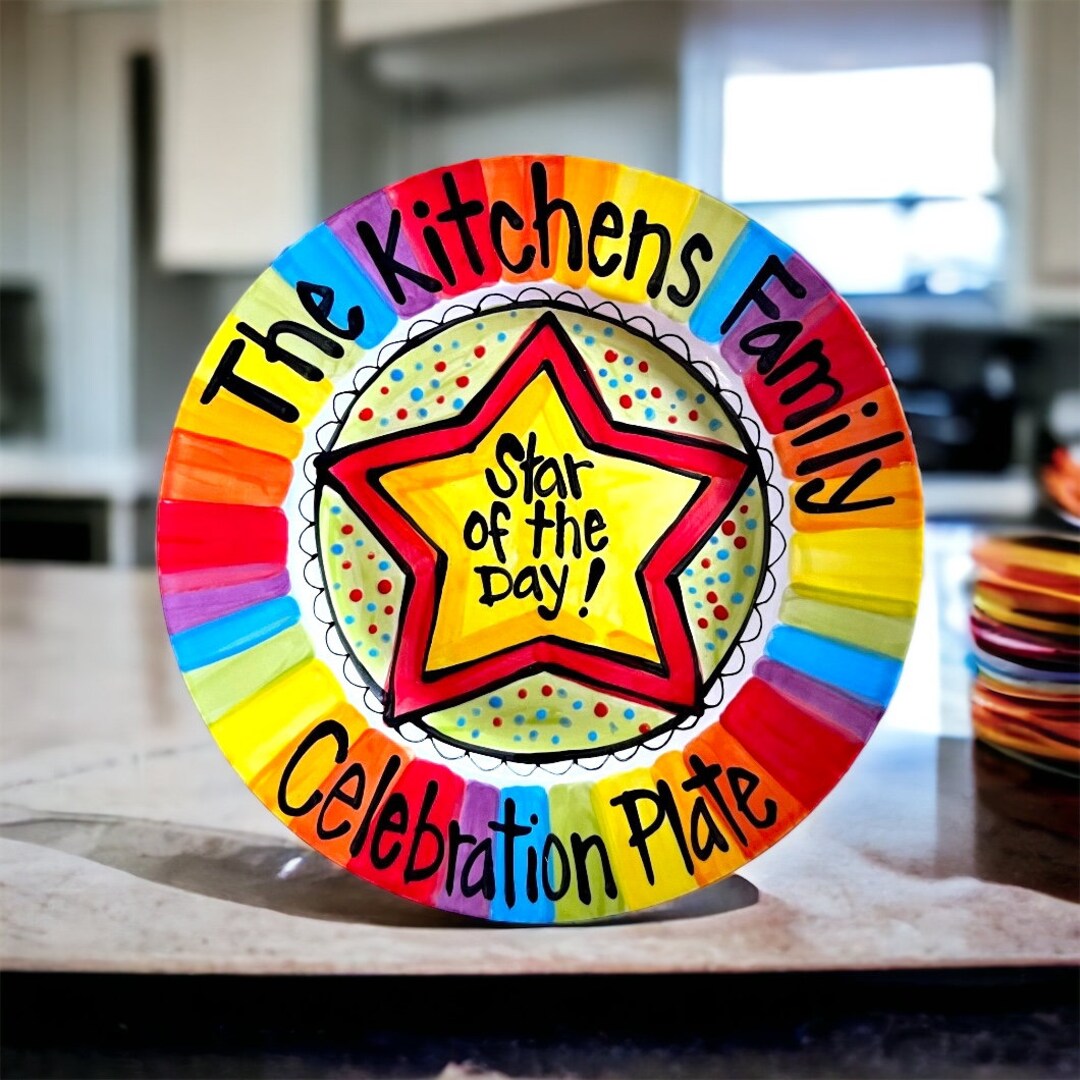 Personalized Family Celebration Plate: Custom Rainbow Ceramic Star - Etsy